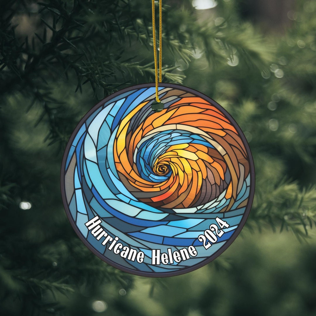 Hurricane Helene Faux Stained Glass Ceramic Ornament, Christmas Tree ...