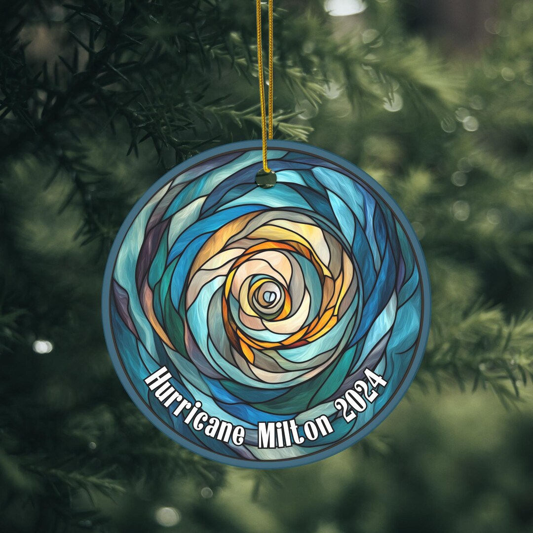 Hurricane Milton Faux Stained Glass Ceramic Ornament, Christmas Tree ...