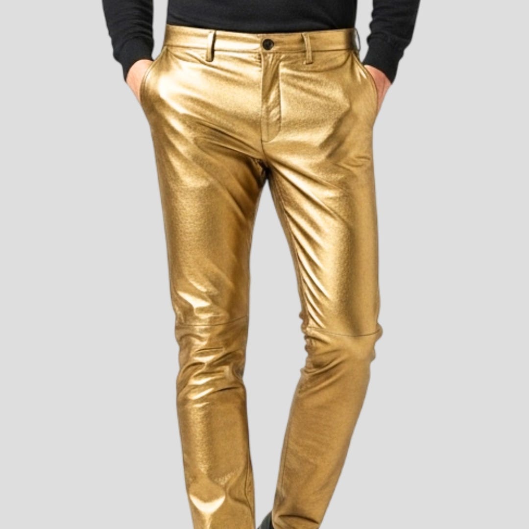 Men’s Gold Leather Pants | Metallic Skinny Fit Trousers | Handmade ...