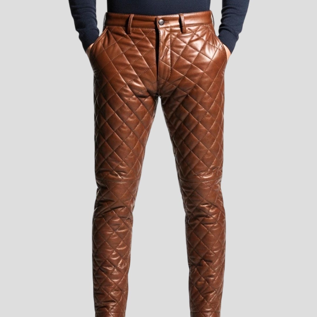 Men's Quilted Brown Leather Pants: Vintage Biker Rocker Style - Etsy