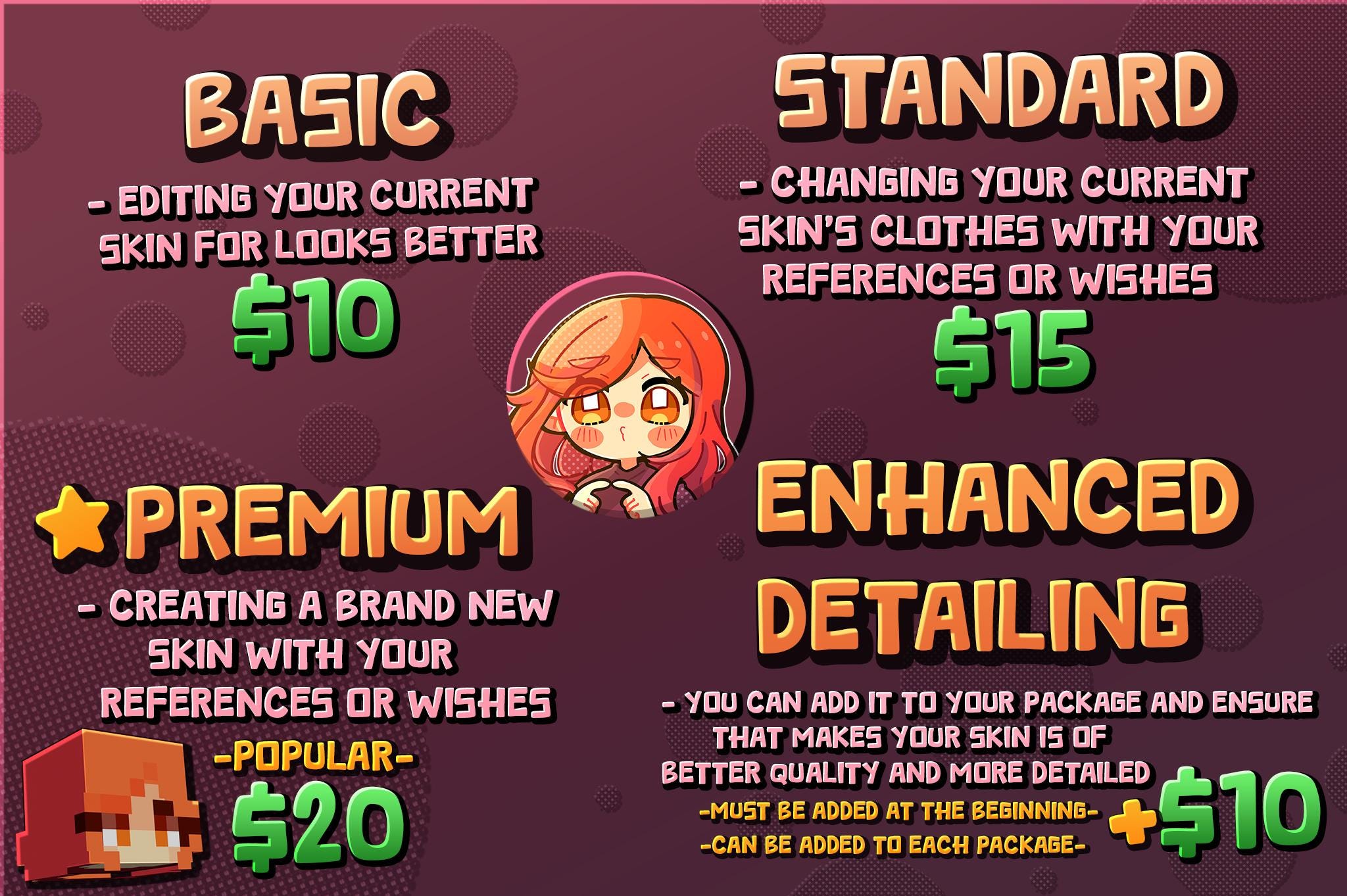 Custom Minecraft Skins With Enhanced Detailing! 64x Pixels - Etsy