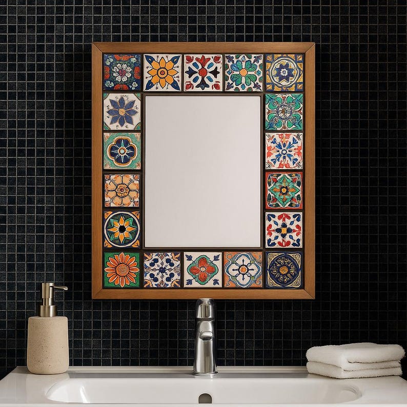 Handmade Talavera Tile Mirror, Mediterranean Wall Decor, Boho Mirror - Etsy