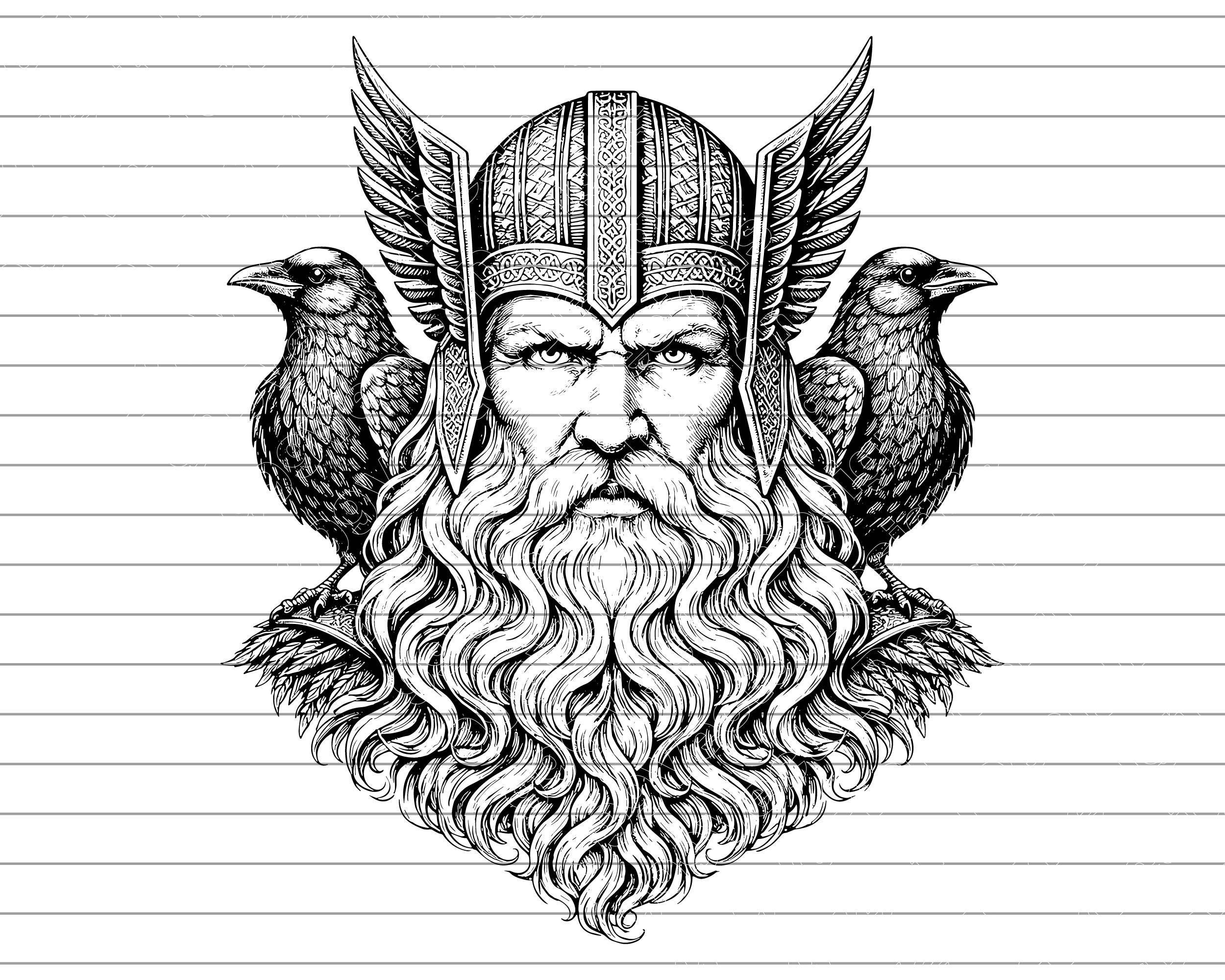 Odin With Ravens Vector Illustration: Norse Viking Clipart (SVG, PNG ...