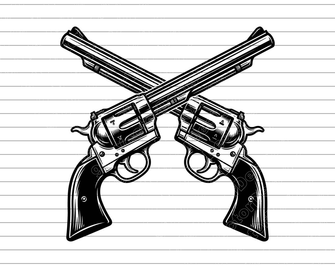 Crossed Revolvers Vector Illustration, SVG, PNG, JPG, Revolver Art, Gun ...