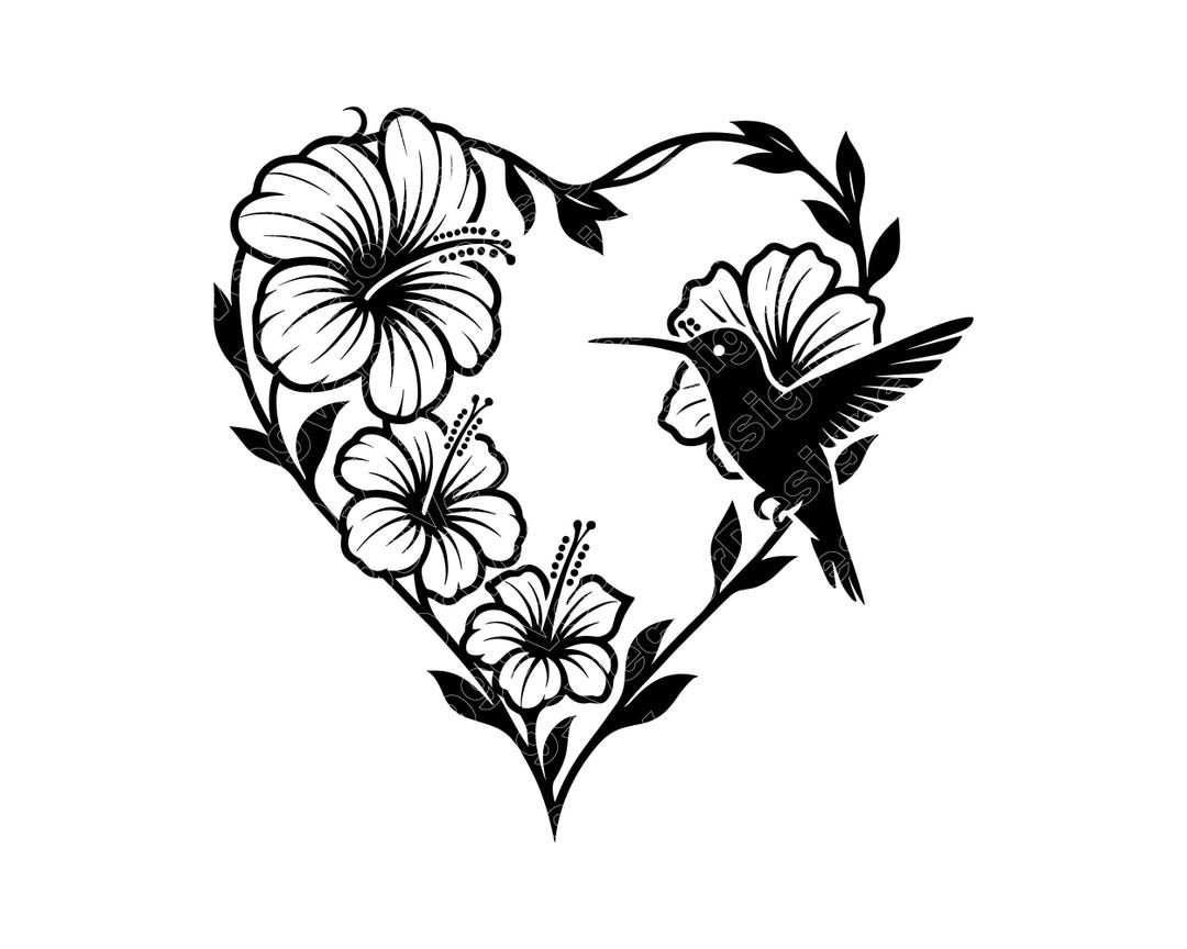 Hummingbird Heart Vector Illustration, SVG, PNG, JPG, Hummingbird Heart ...