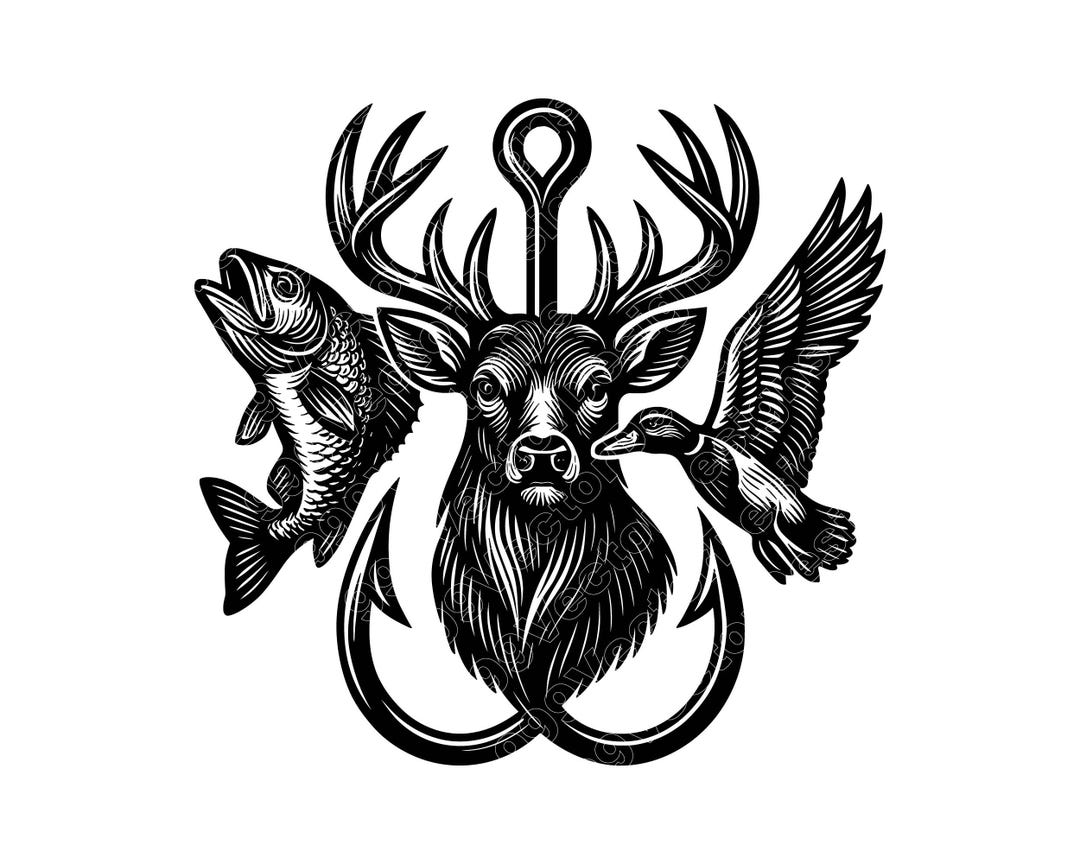 Deer Duck Fish Hook Vector Illustration: Hunting Fishing SVG PNG JPG ...