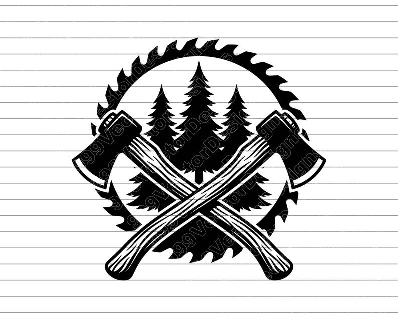 Crossed Axes Vector Illustration, SVG, PNG, JPG, Lumberjack Logo, Saw ...