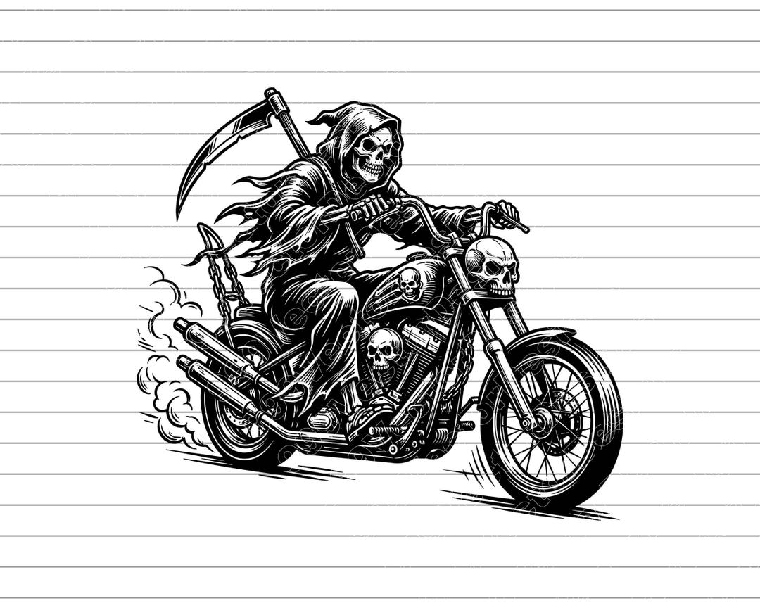 Grim Reaper Riding Motor Cycle Vector Illustration, SVG, PNG, JPG ...