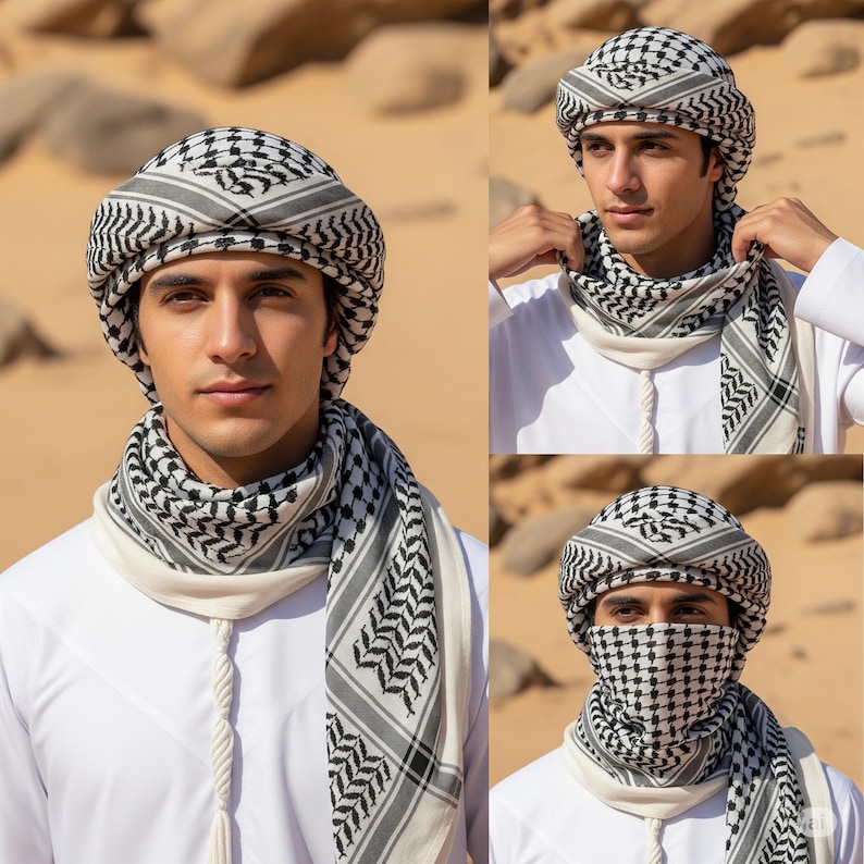 Black & White Keffiyeh Scarf: Traditional Palestinian Cotton Shemagh ...