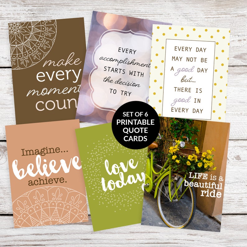 6 Printable Quote Cards set No. 1 Inspirational Quote Cards, Creative ...