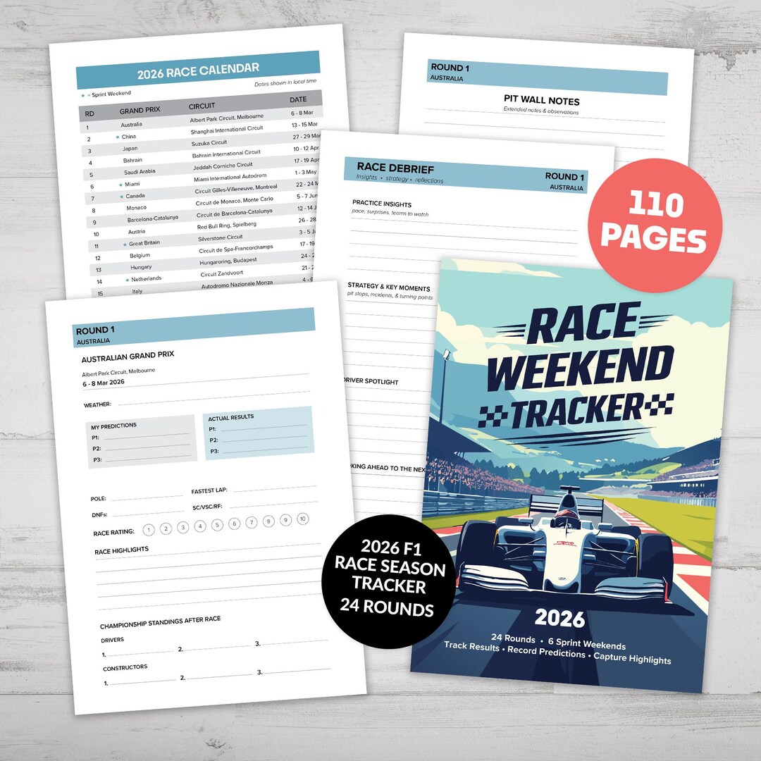 2026 Motorsport Race Weekend Tracker | Printable A5 Journal - 110 Pages ...