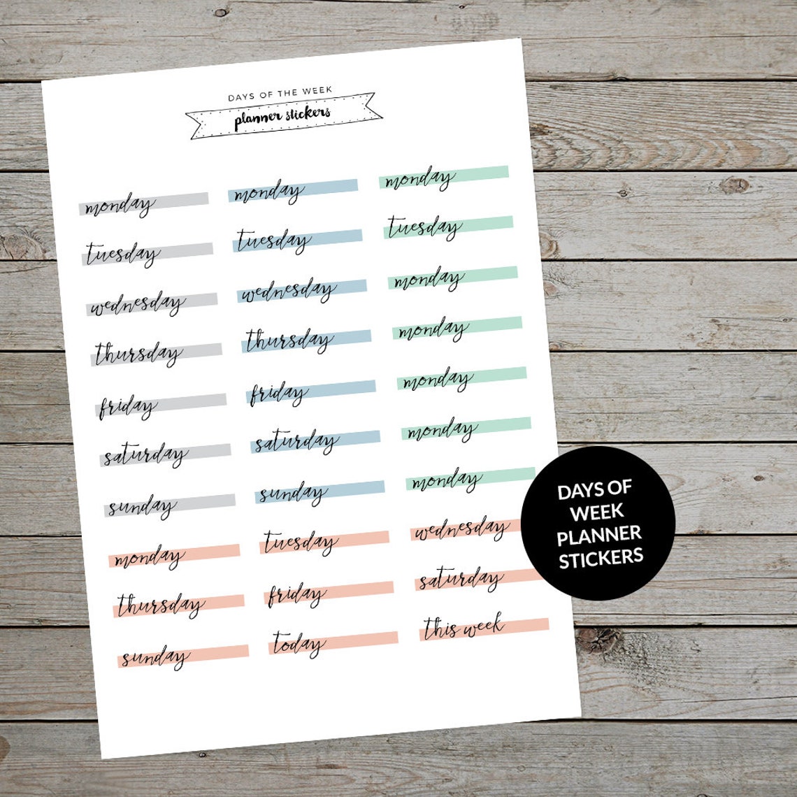 Printable Days of the Week Planner Stickers Bullet Journal Stickers ...