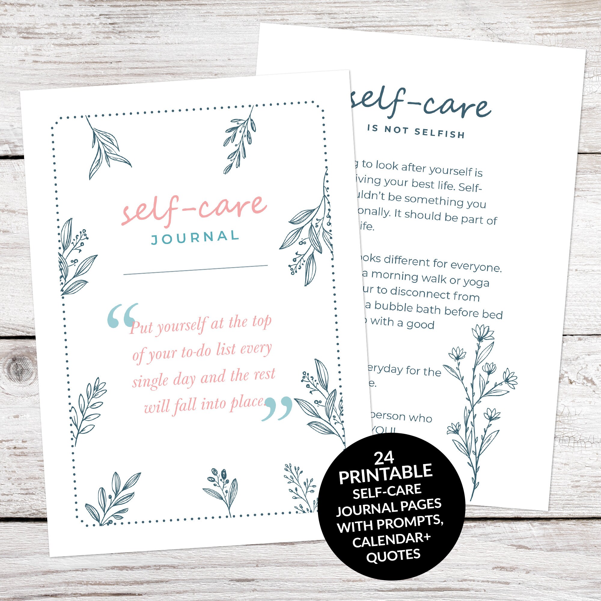 Self-care Journal 24 Page Printable, Journaling Prompts, Calendar ...