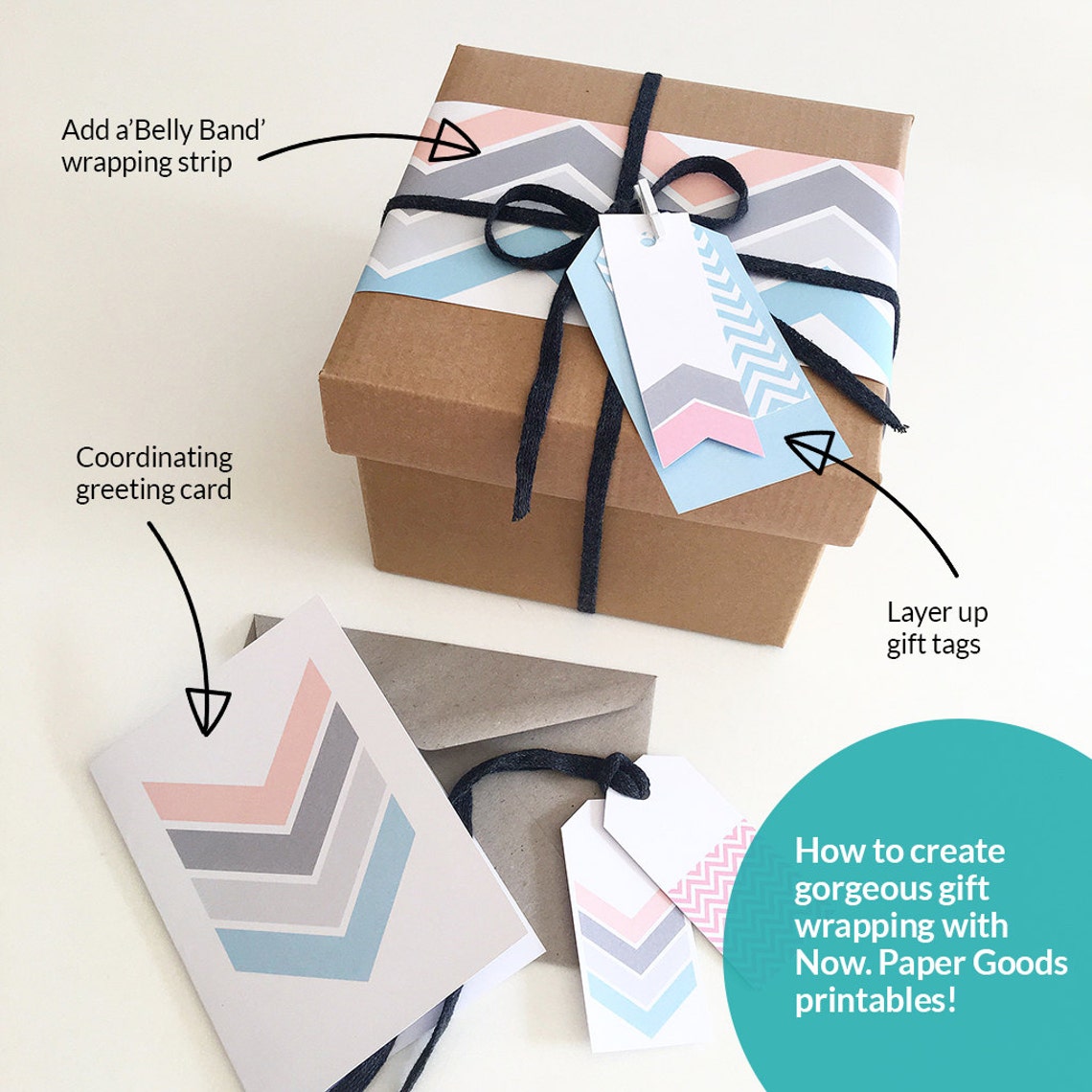 Printable Card Gift Tags and Gift Wrapping Set Chevron - Etsy