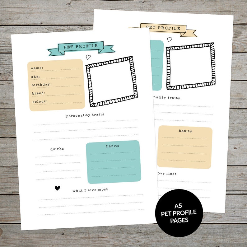 Printable Dog Journal Collection - Pet Profile Page - Dog Journal Page ...