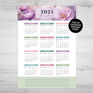 2025 Watercolor Floral Calendar | Printable A5 Yearly Calendar for ...