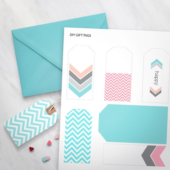 Printable Gift Tags Set of 6 - Pastel Chevron Design, gift wrapping ...