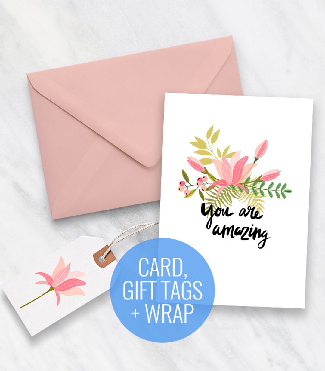 Printable Card With Gift Tags and Belly Band Wrapping Paper Included ...