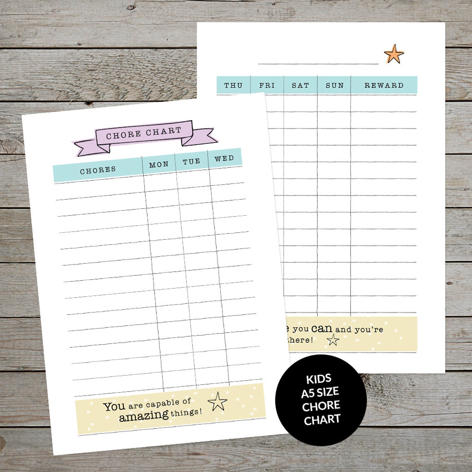 Chore Chart Printable Kids Chore Chart Star Chart Bullet | Etsy