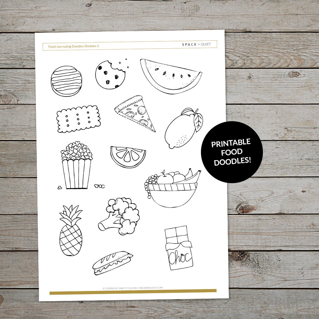 Printable Food Drawings Creative Journal Drawing Prompts Food Doodles ...
