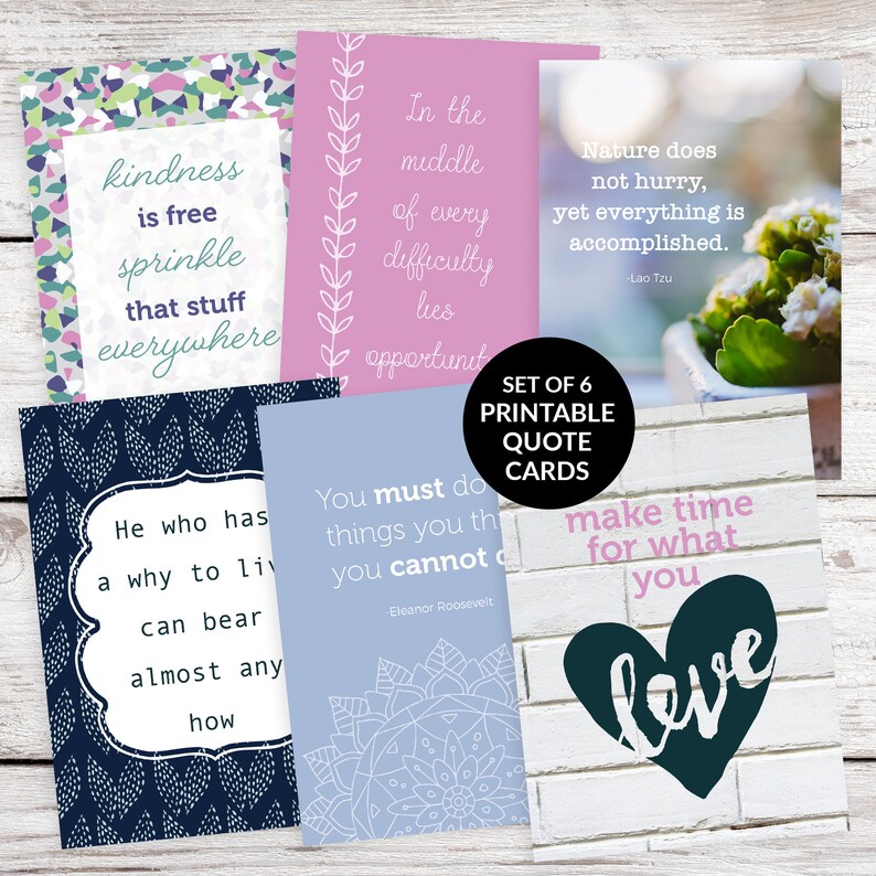 6 Printable Quote Cards set No. 7 Inspirational Quote Cards, Creative ...