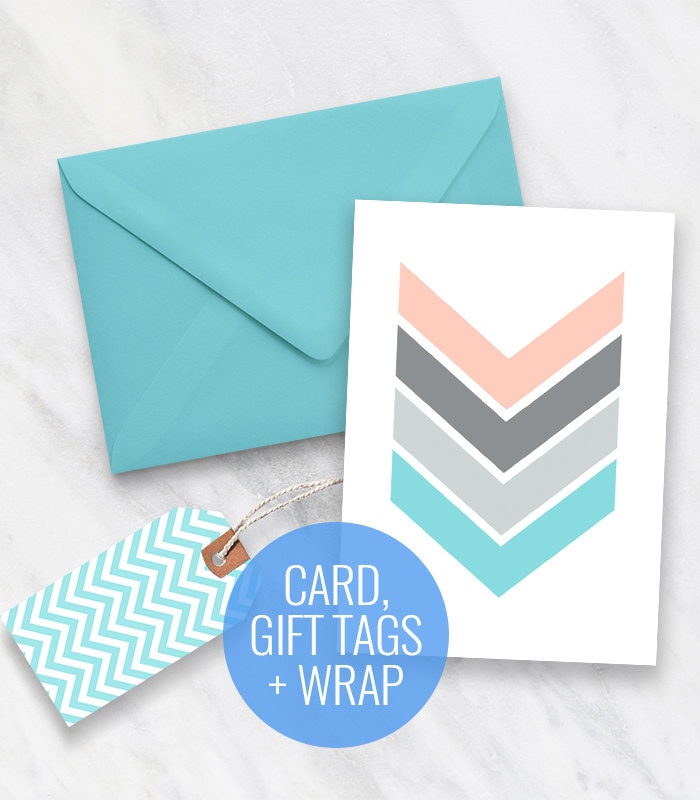 Printable Card, Gift Tags and Gift Wrapping Set - Chevron Design ...