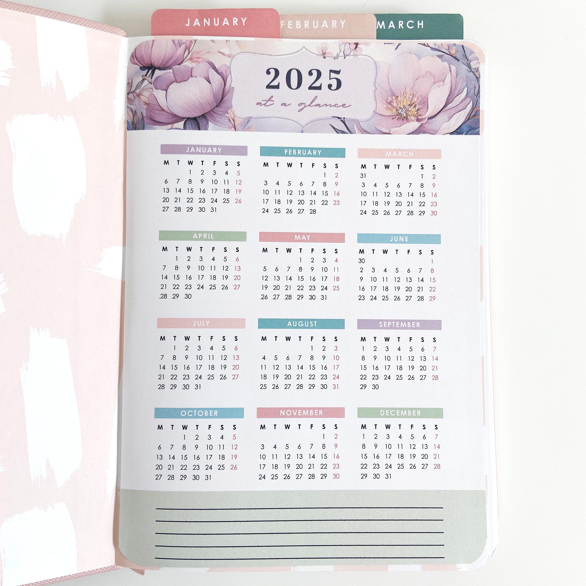 2025 Watercolor Floral Calendar | Printable A5 Yearly Calendar for ...