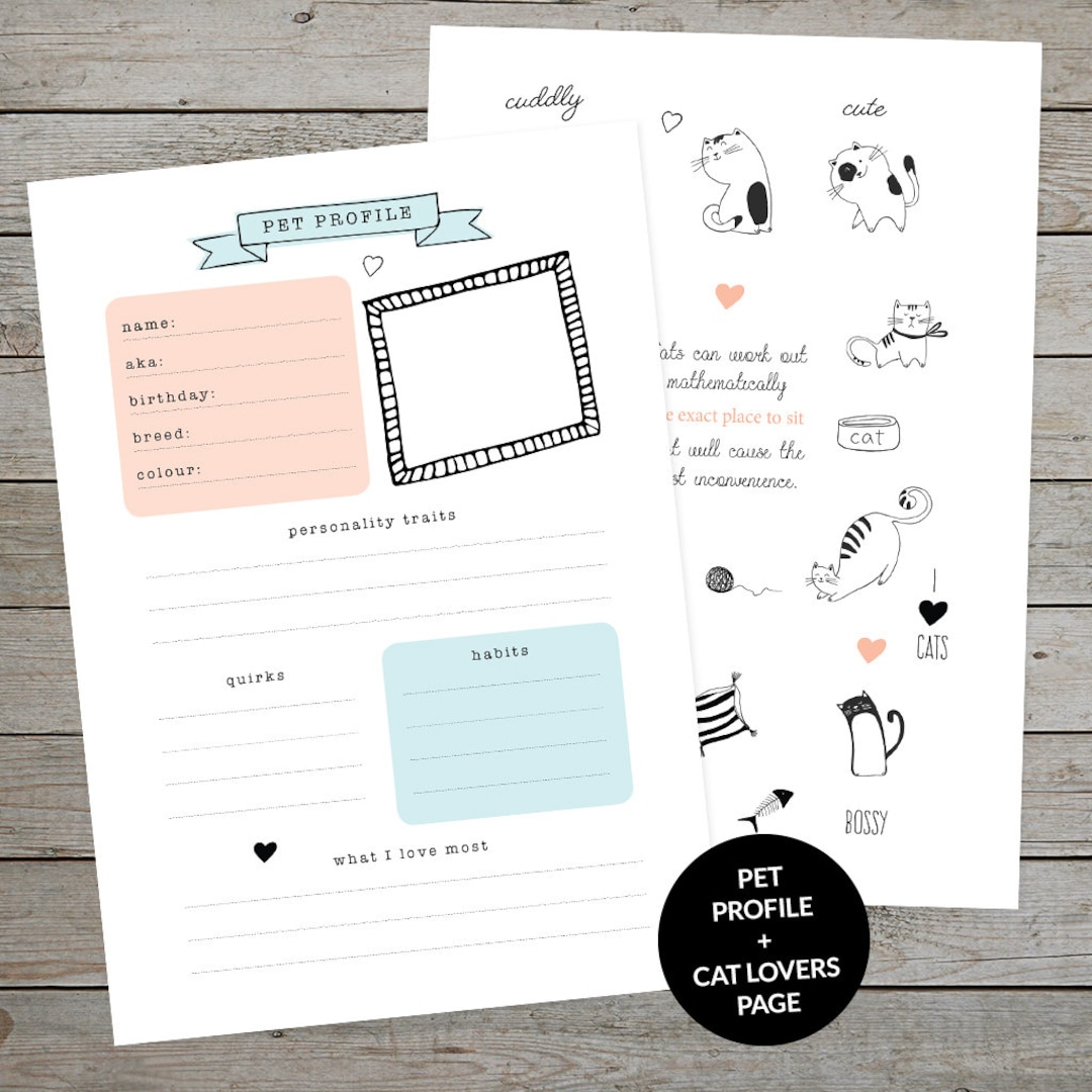Printable Cat Journal Collection - Pet Profile Page - Cat Journal Page ...