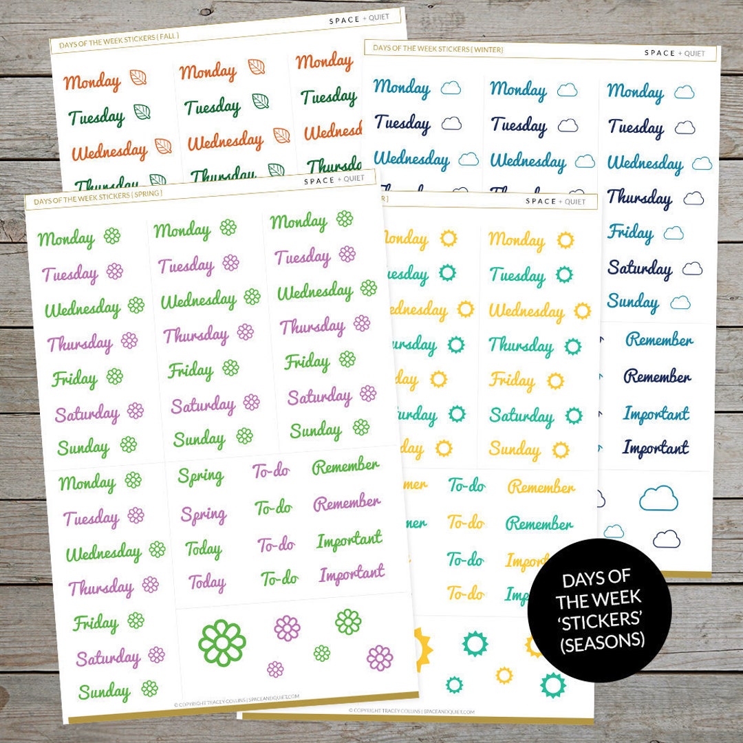 Printable Days of the Week Stickers - Ideal for Bullet Journal - Season ...