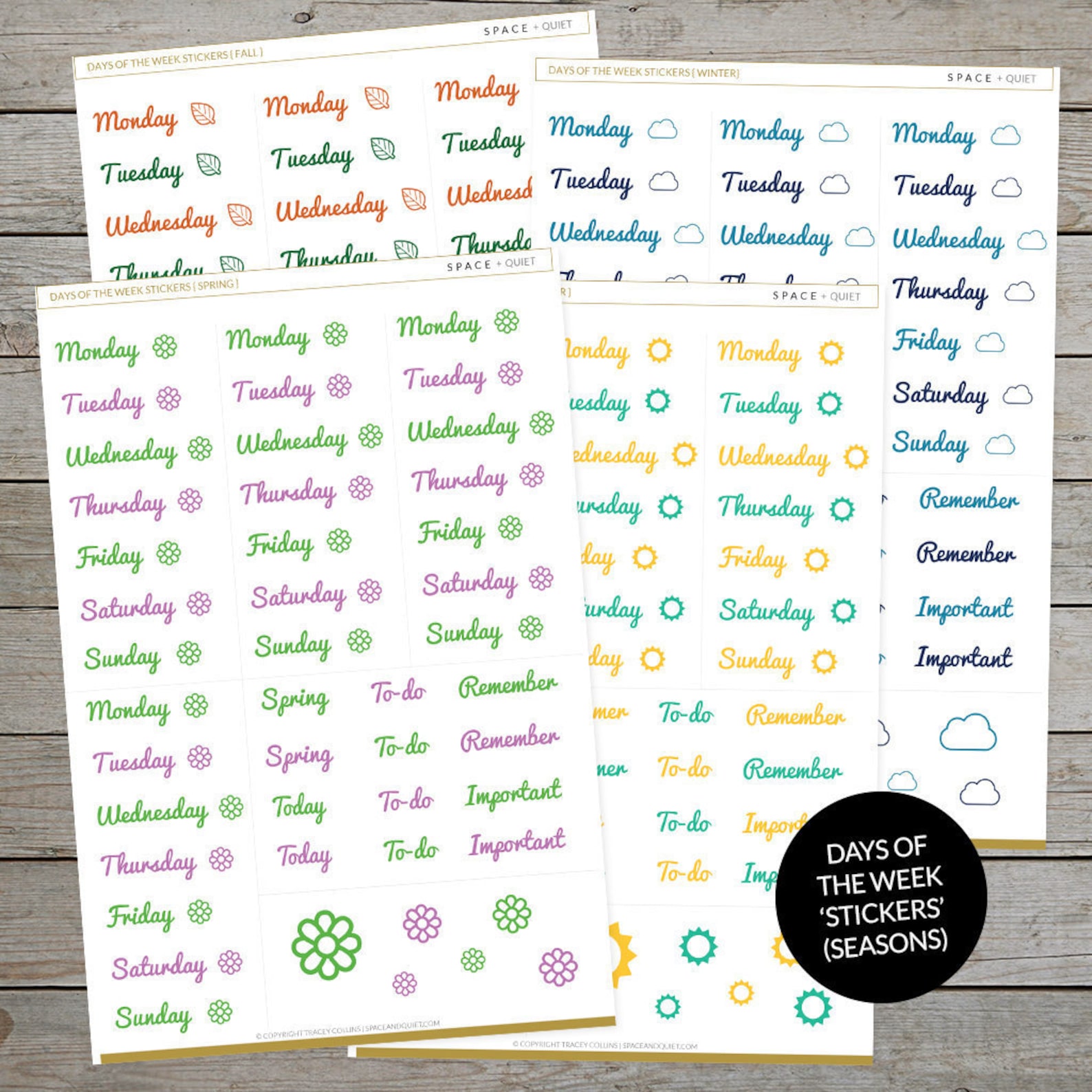 Printable Days of the Week Stickers - Ideal for Bullet Journal - Season ...