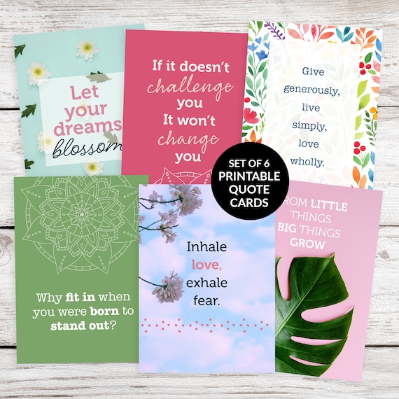 6 Printable Quote Cards (Set no. 5) - Inspirational Quote Cards, Bullet ...