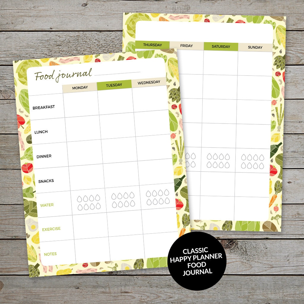 Printable Food Log - Health Journal - Journal Template - Planner Insert ...