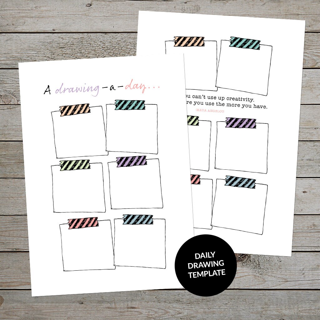 Printable Drawing a Day Template - Journal Daily Drawing Planner Insert ...