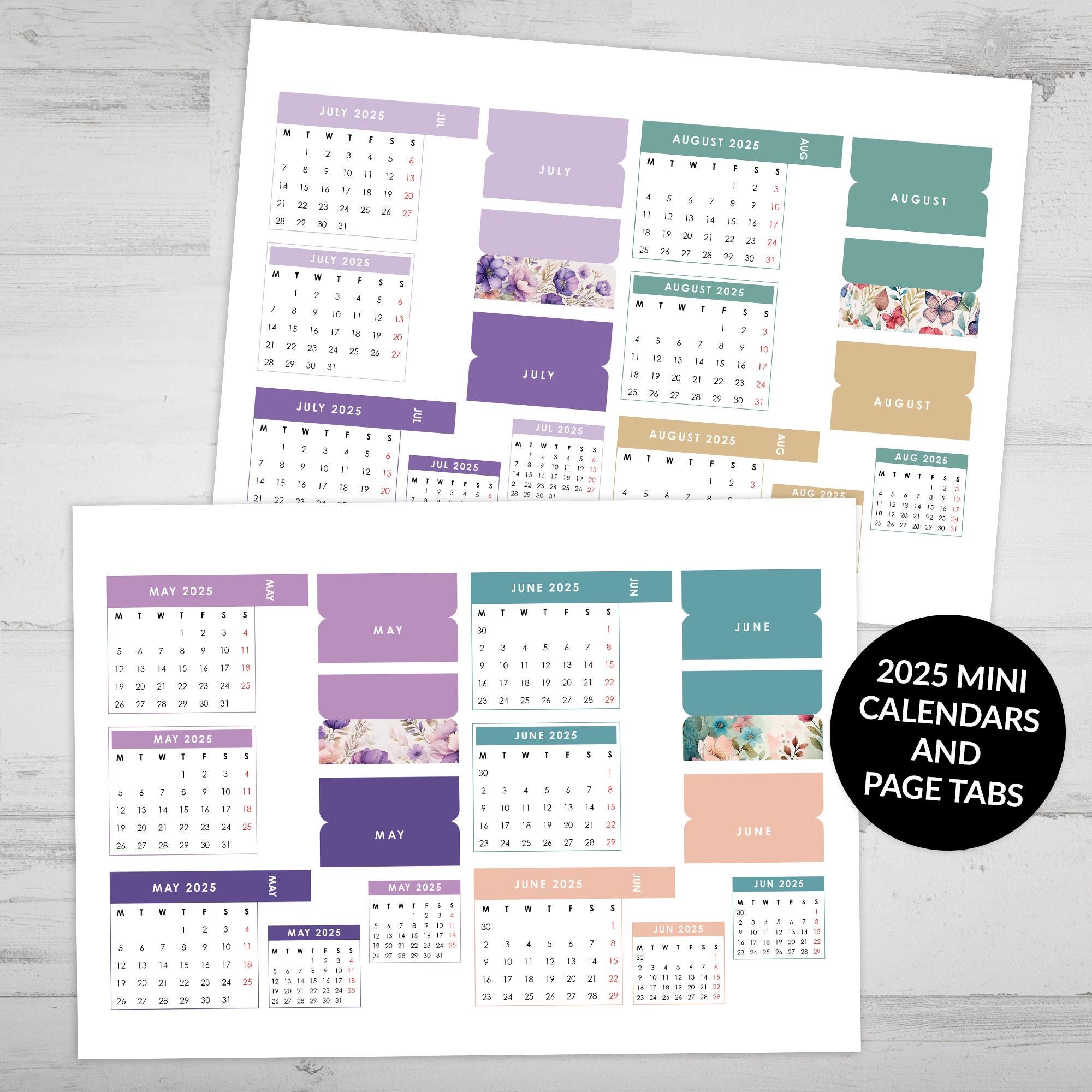 2025 Mini Monthly Calendars, Monthly Journal Page Tabs, Monthly Covers ...