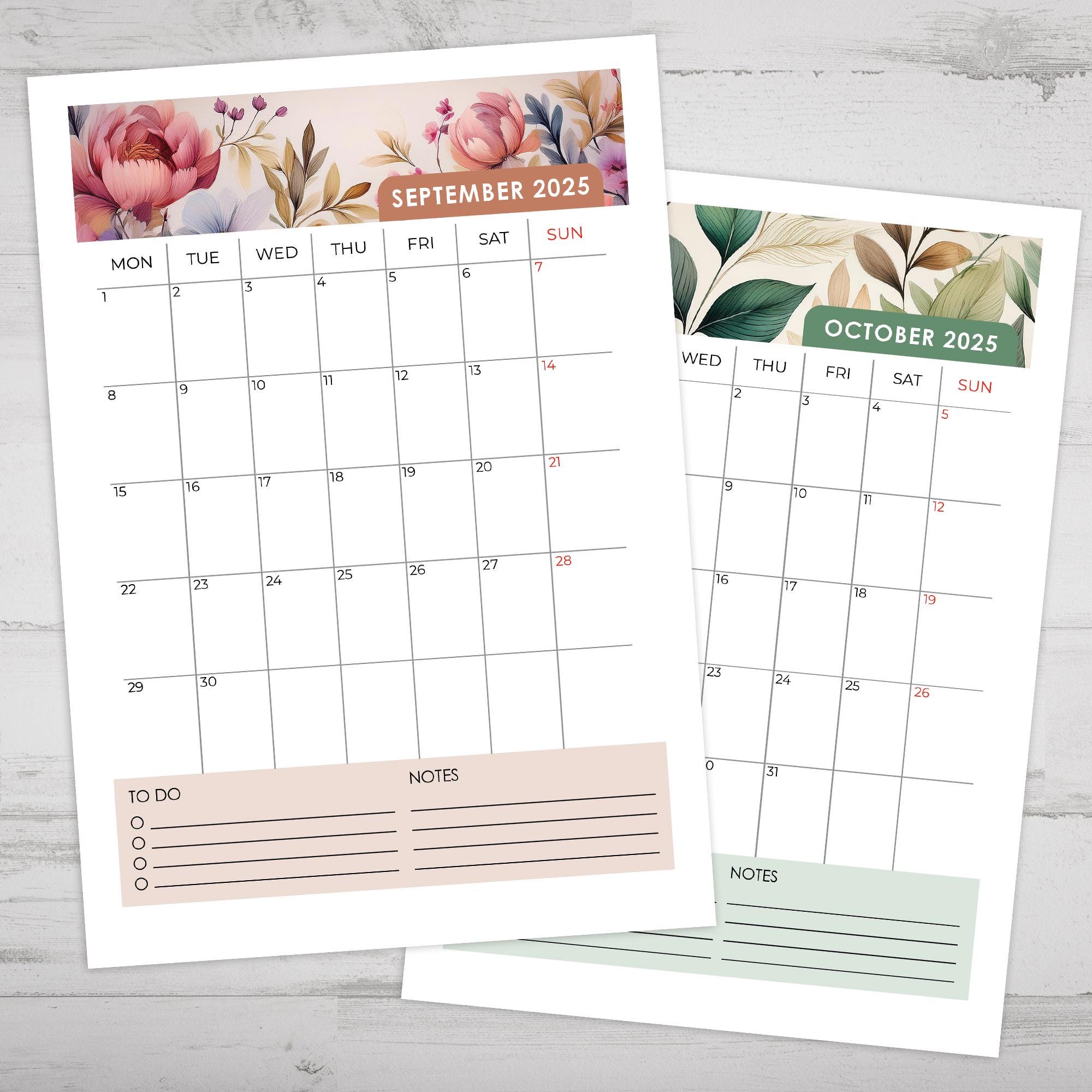 2025 Watercolor Floral Monthly Calendar A5 | Printable Digital Calendar ...
