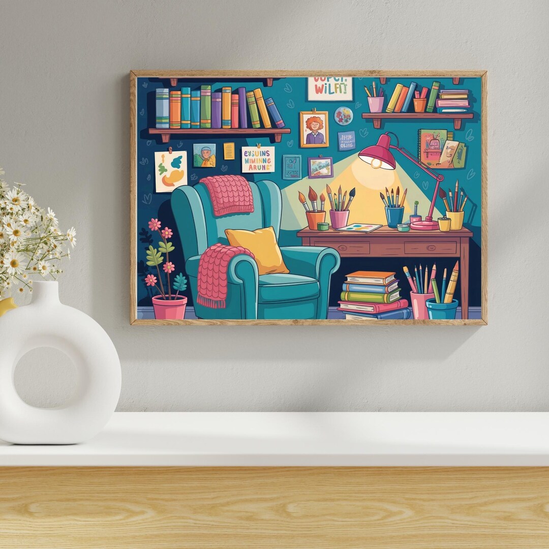 Colorful Art Desk Setup – Cozy Workspace Decor, Digital Download - Etsy