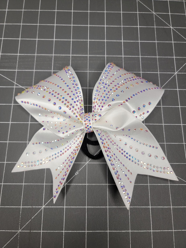 Rhinestone Cheer Bow, White Satin Ribbon, Competition Hair Bow - Etsy