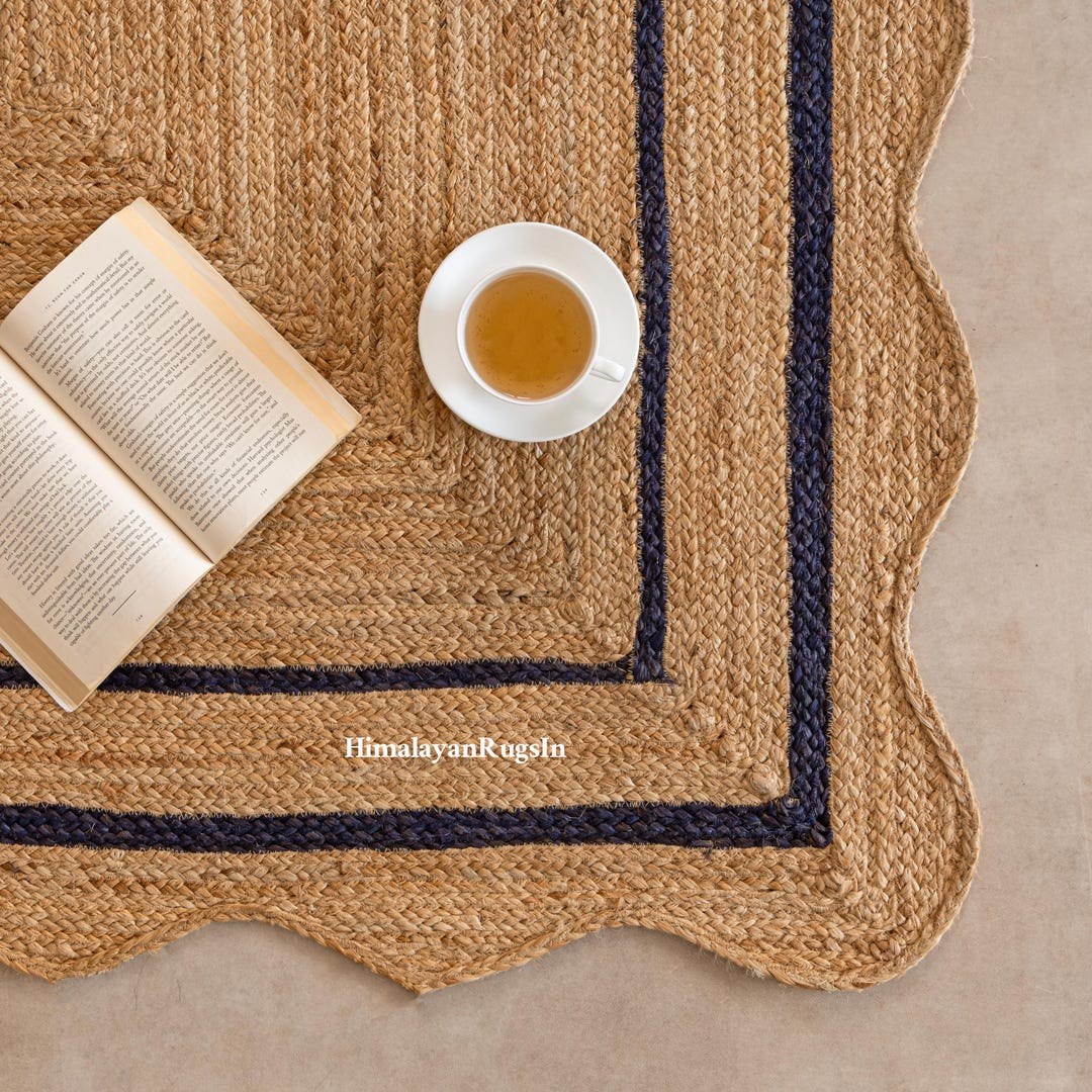 Scalloped Jute Rug - Handcrafted Natural Fiber Area Rug, Wavy Edge ...