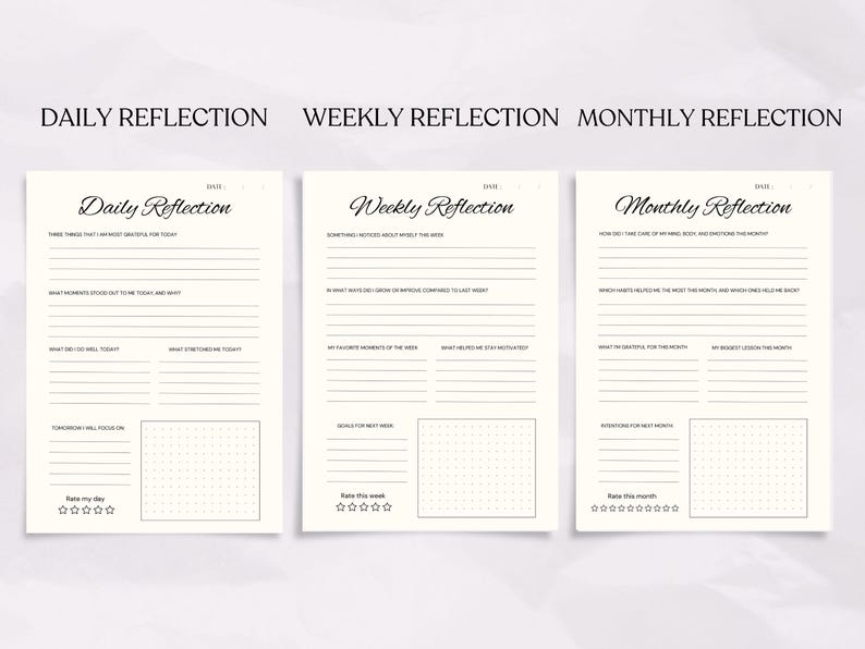 Self-care Reflection Journal Printable: Daily, Weekly, Monthly (instant ...