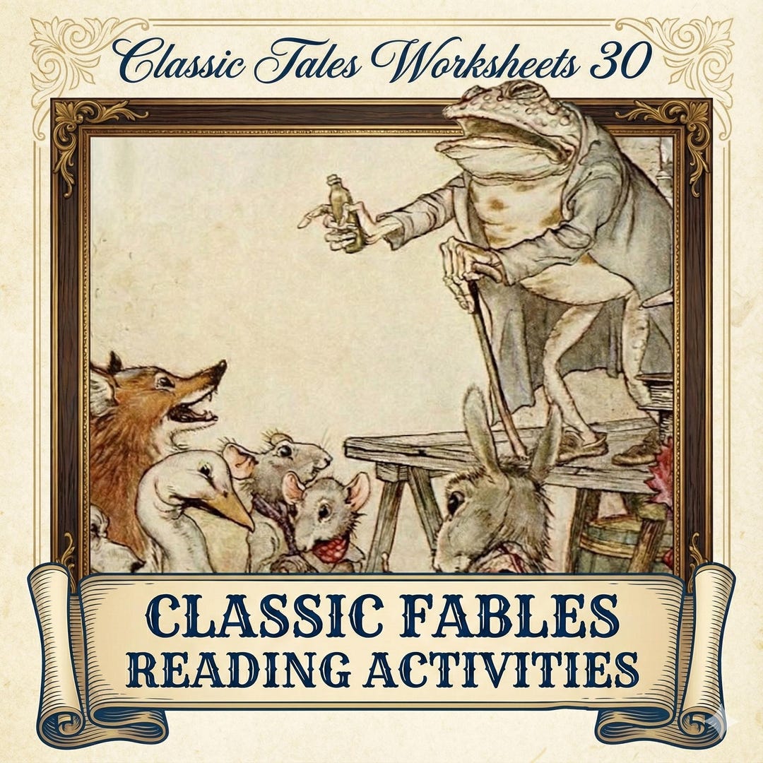 30 Classic Fables Workbook: Reading Comprehension, Crosswords ...