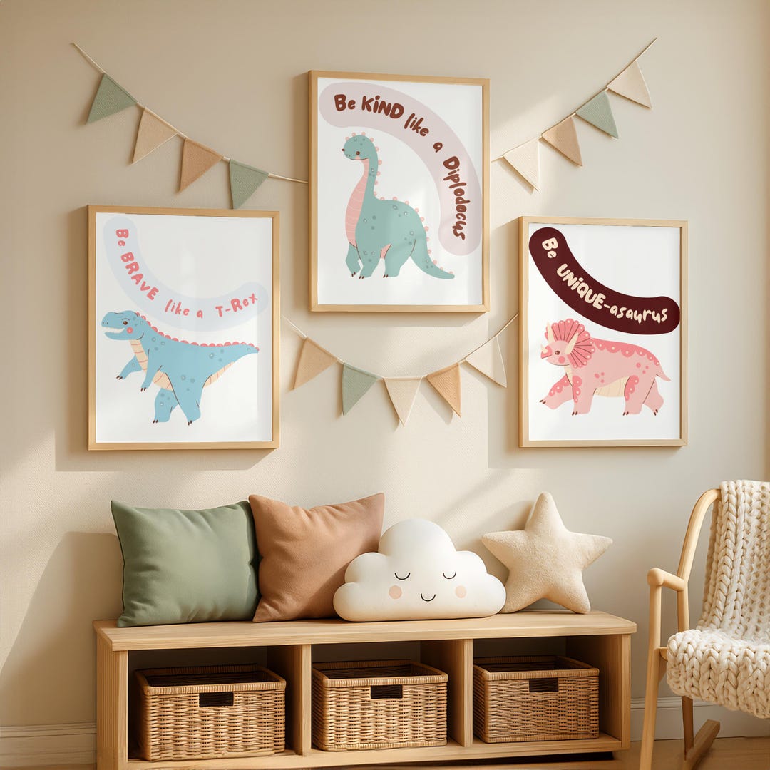 Dinosaur Affirmation Prints, Set of 3 Dino Posters, Boho Nursery Art ...