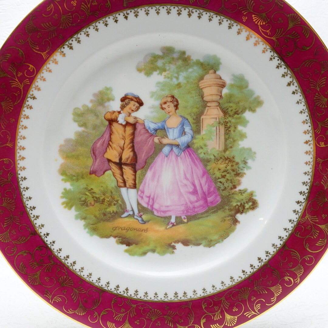 Mid Century Limoges Castel France Fragonard Courting Couple Gilded ...