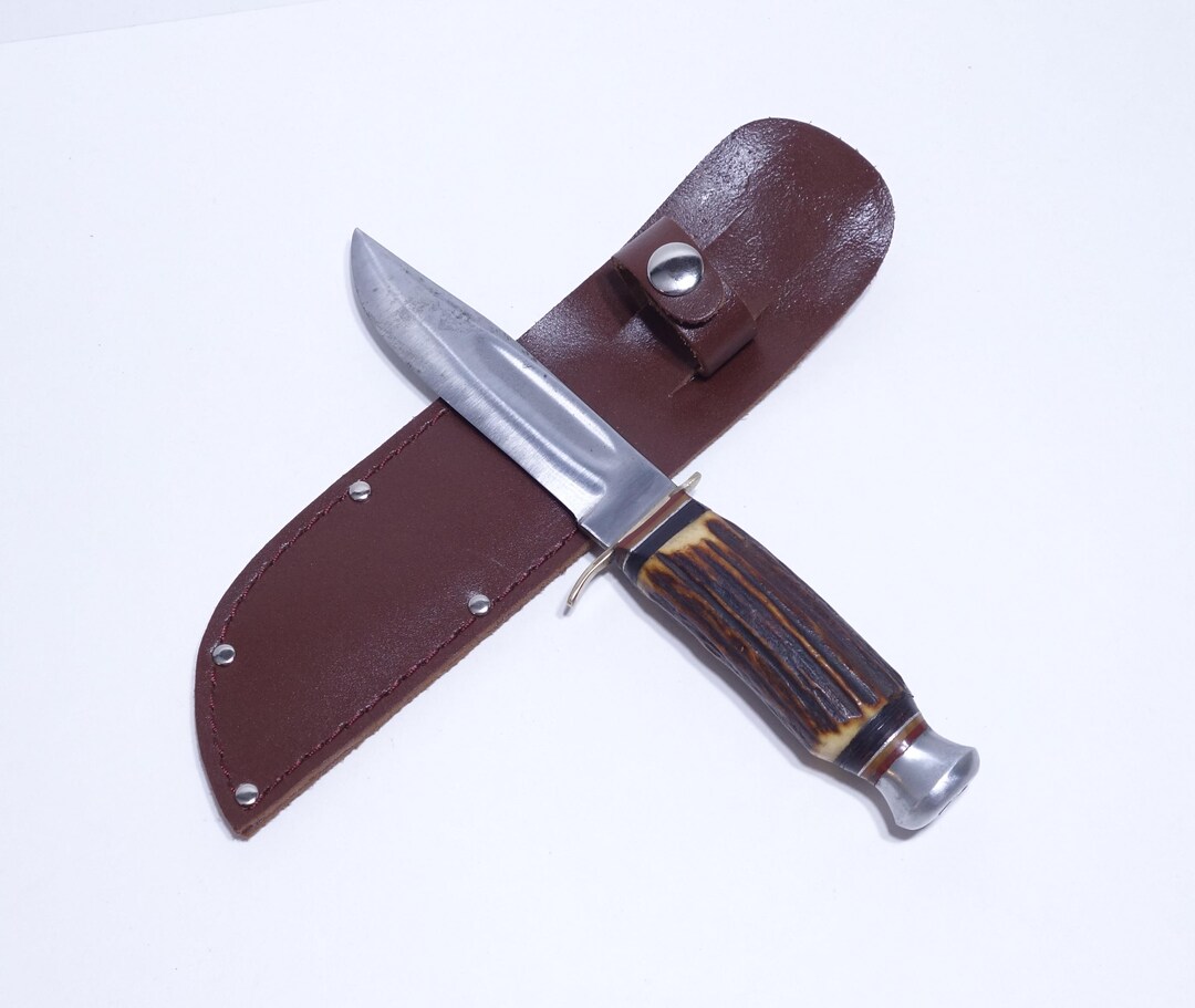 Vintage Solingen Germany Stag Handle Forged Carbon Steel Bowie Hunting ...