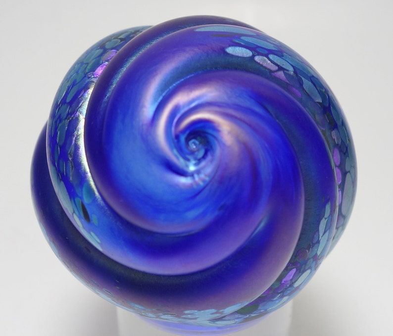 Vintage Signed R. Myatt Iridescent Blue Swirl Art Glass | Etsy