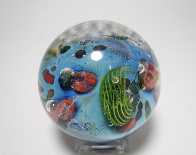 Vintage Josh Simpson 1.85 Inhabited Planet Art Glass Marble, Art Glass ...
