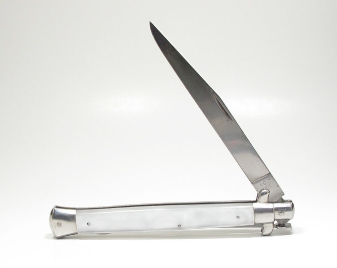 Vintage Italian Stiletto Cracked Ice Pearl Scale Extra Large Lock Blade ...