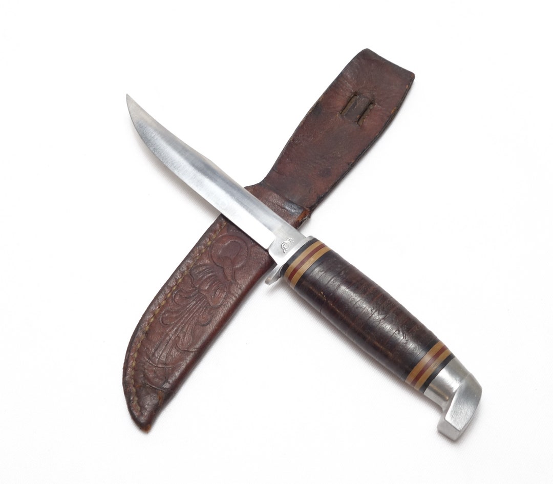 1950's Queen Cutlery USA Leather Handle Carbon Steel Bird and Trout ...