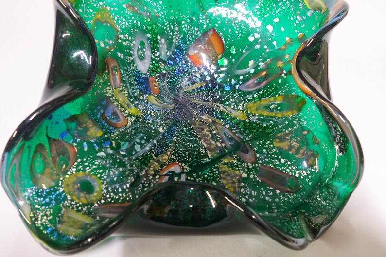 Vintage Murano Biomorphic Free Form Emerald Green Silver Leaf - Etsy