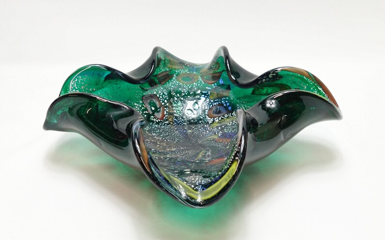 Vintage Murano Biomorphic Free Form Emerald Green Silver Leaf - Etsy