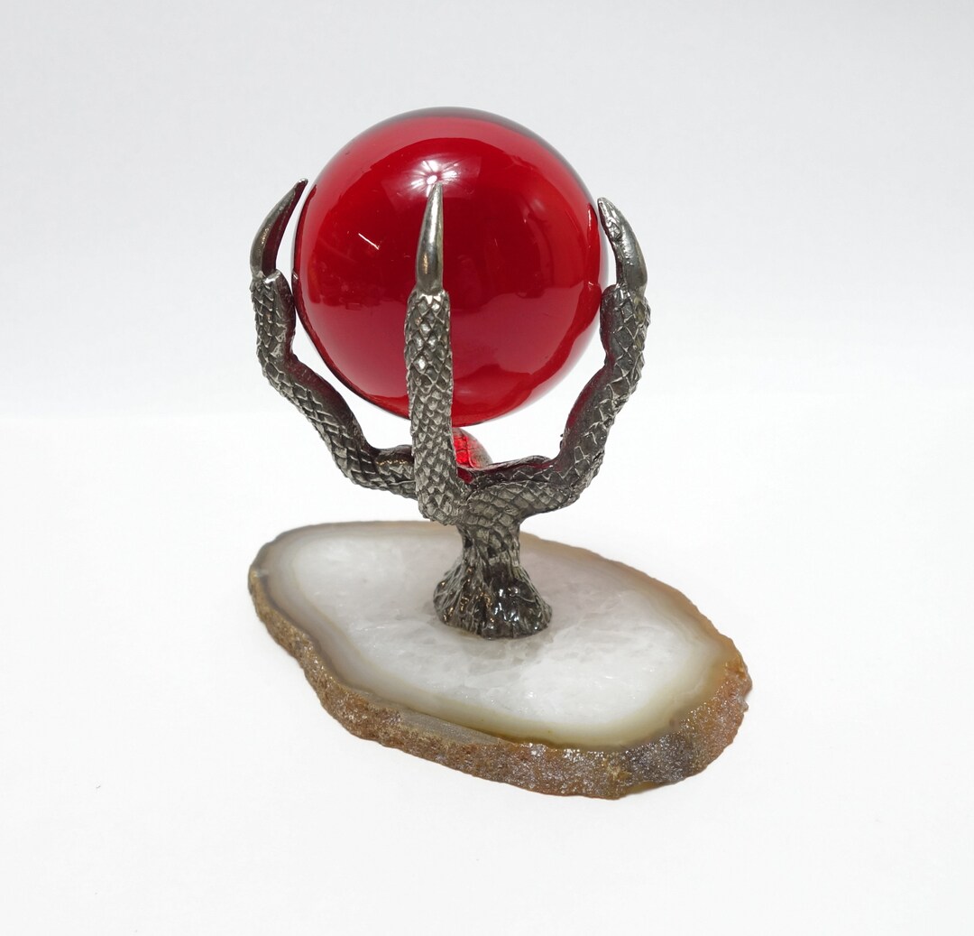 OOAK Solid Lead Free Pewter Dragon's Claw 50mm Blood Red Glass Sphere ...
